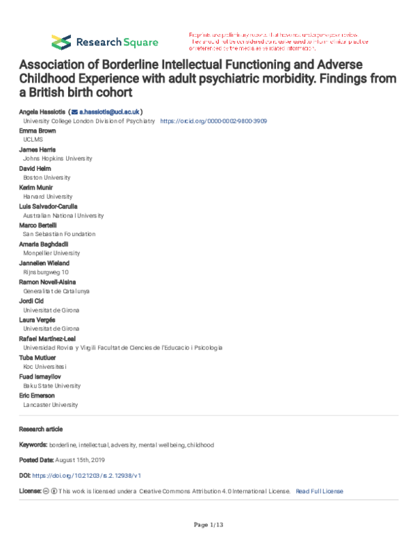 (PDF) Association of Borderline Intellectual Functioning and Adverse ...