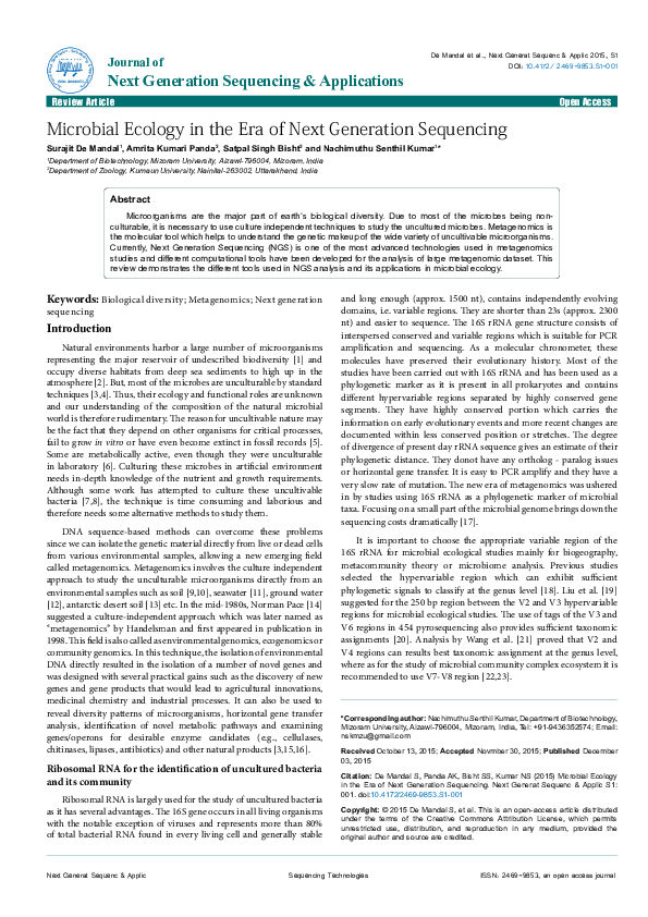 (PDF) Microbial Ecology in the Era of Next Generation Sequencing