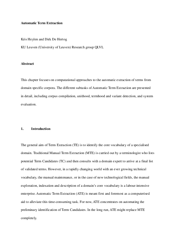 (PDF) Automatic Term Extraction