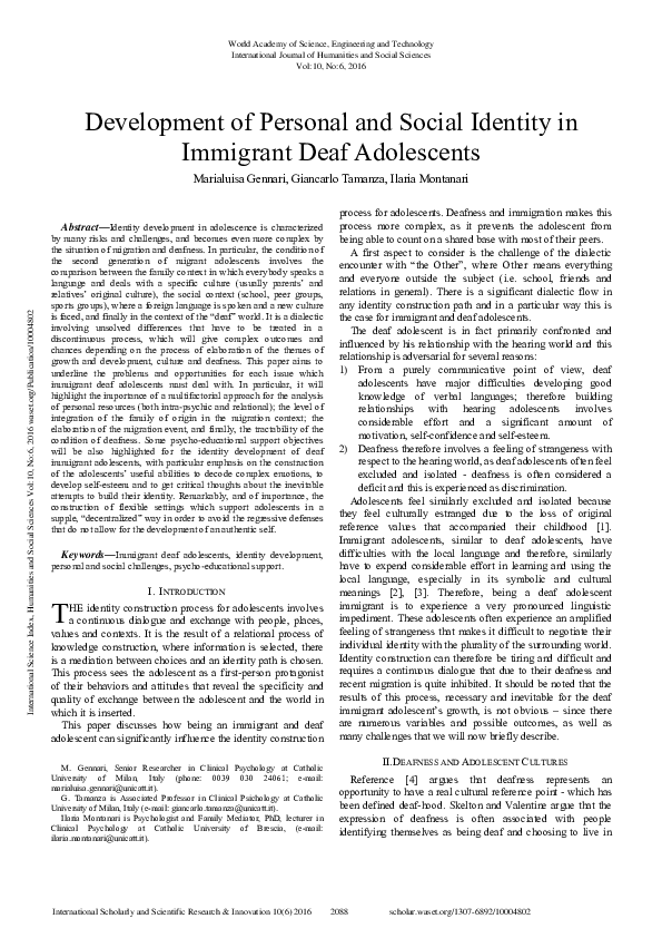 (PDF) Development of Personal and Social Identity in Immigrant Deaf ...