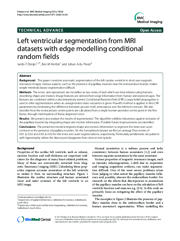 Left ventricular segmentation from MRI datasets with edge modelling ...