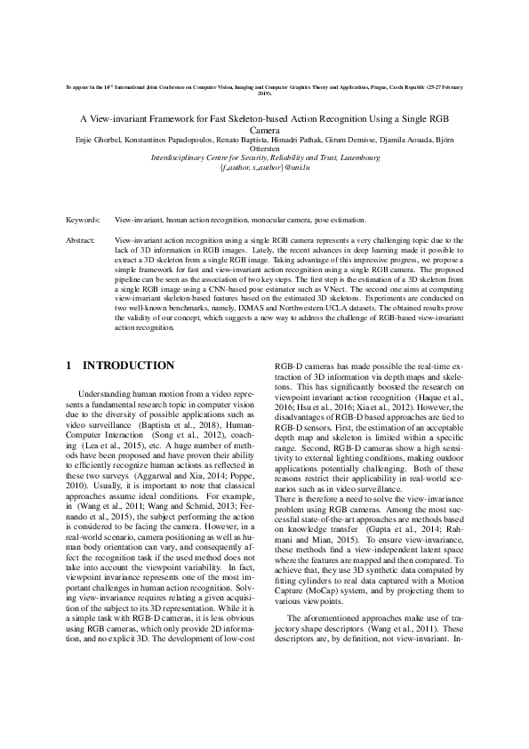 (PDF) A View-invariant Framework for Fast Skeleton-based Action Recognition using a Single RGB ...