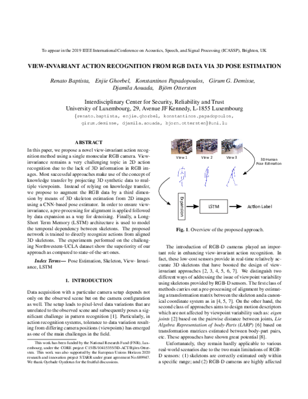 Pdf View Invariant Action Recognition From Rgb Data Via 3d Pose