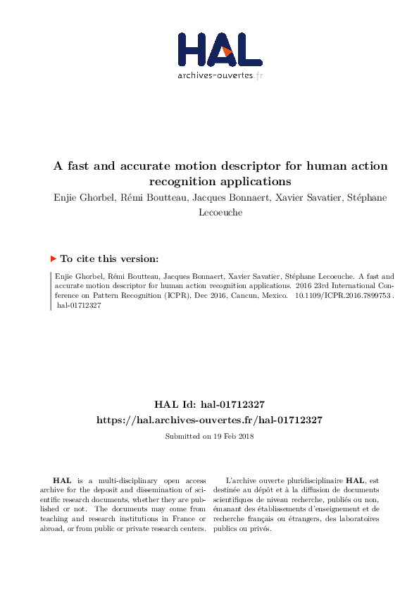 Pdf A Fast And Accurate Motion Descriptor For Human Action Recognition Applications