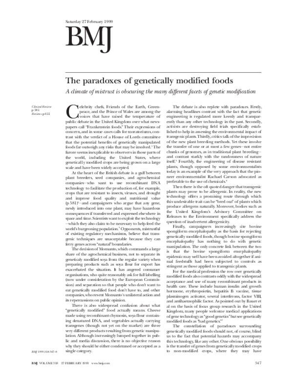 (PDF) The paradoxes of genetically modified foods | EMMA PLUGGE ...