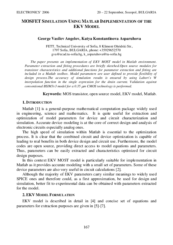 Pdf Mosfet Simulation Using Matlab Implementation Of The Ekv Model