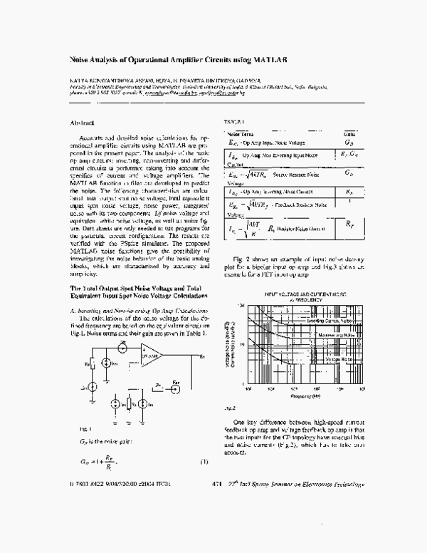 Pdf Noise Analysis Of Operational Amplifier Circuits Using Matlab