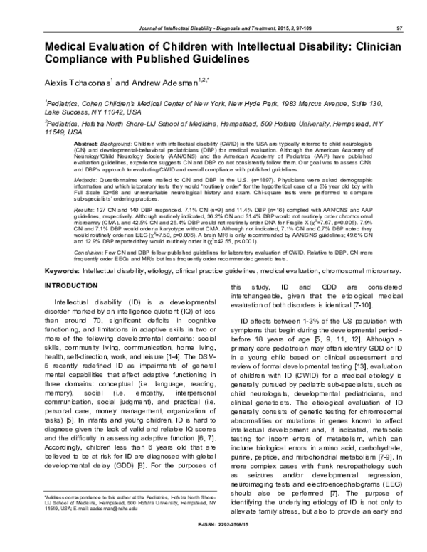 (PDF) Journal of Intellectual Disability - Diagnosis and Treatment