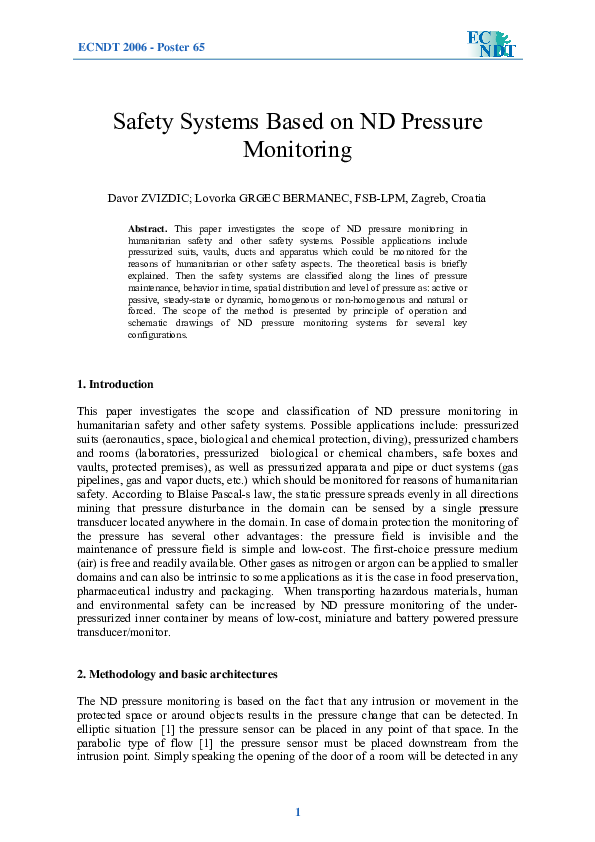 (PDF) Safety Systems Based on ND Pressure Monitoring