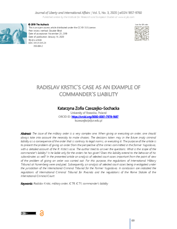 (PDF) Radislav Krstic's Case as an Example of Commander`s Liability