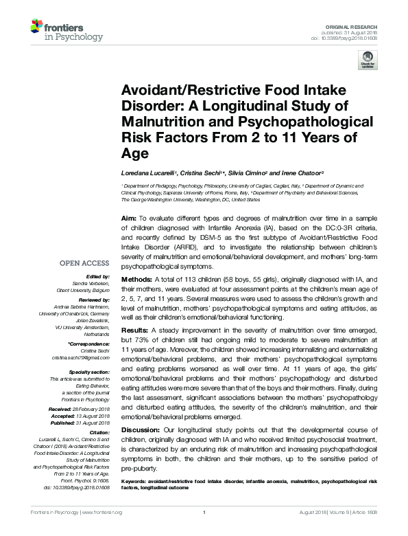 (PDF) Avoidant/Restrictive Food Intake Disorder: A Longitudinal Study ...