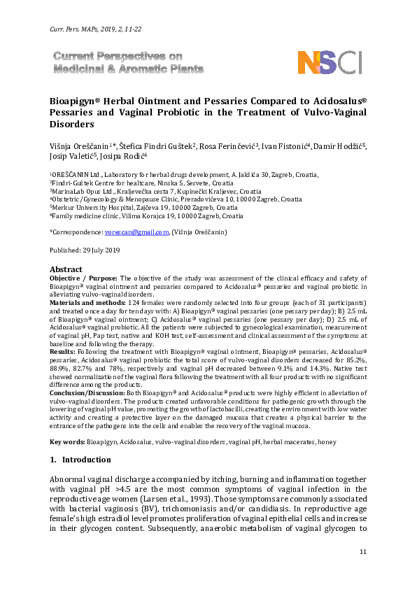 (PDF) Bioapygin Herbal Ointment and Pessaries Compared to Acidosalus ...