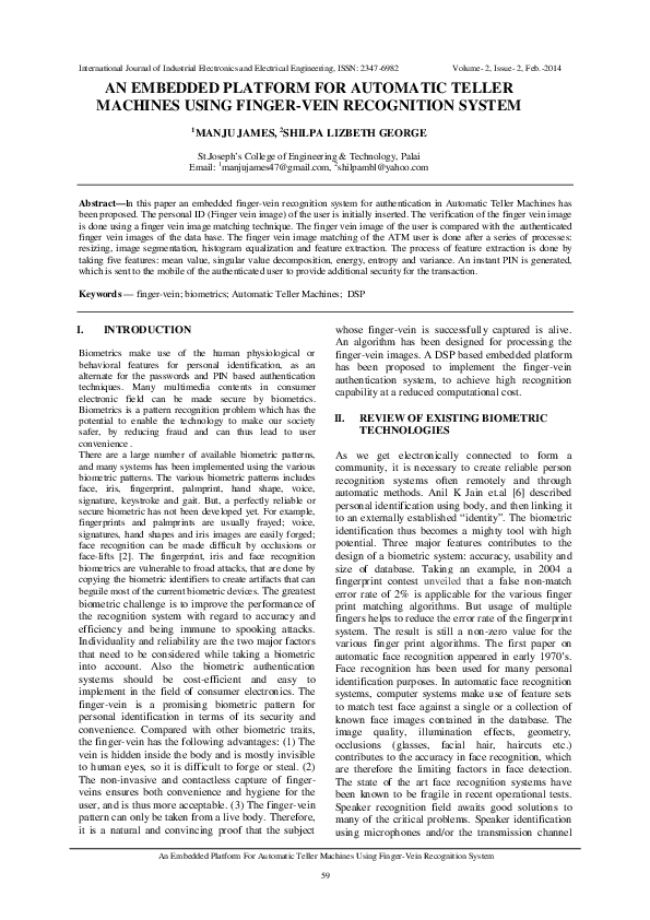 (PDF) An Embedded Platform for Automatic Teller Machines Using Finger ...