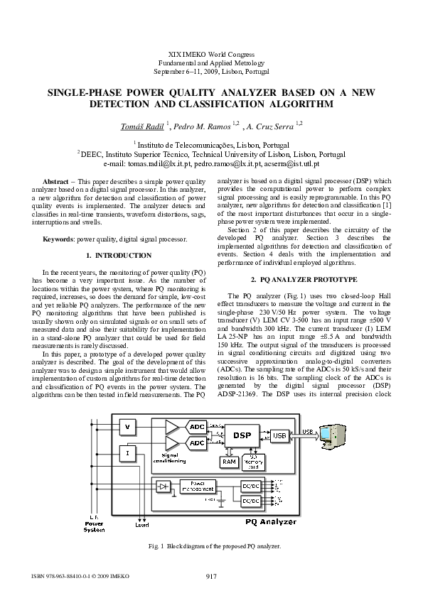 (PDF) Single-Phase Power Quality Analyzer Based on a New Detection and Classification Algorithm