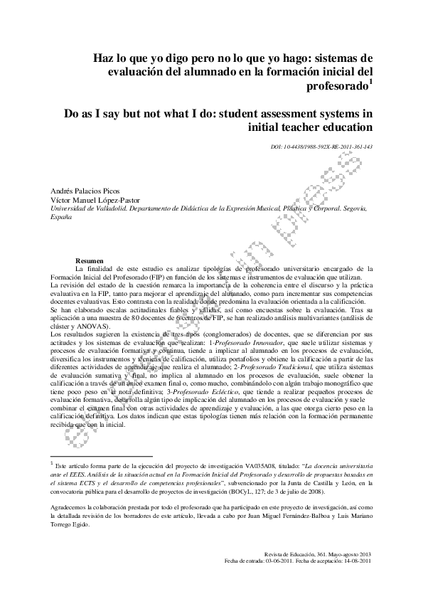 (PDF) Haz lo que yo digo pero no lo que yo hago: sistemas de evaluación del alumnado en la ...
