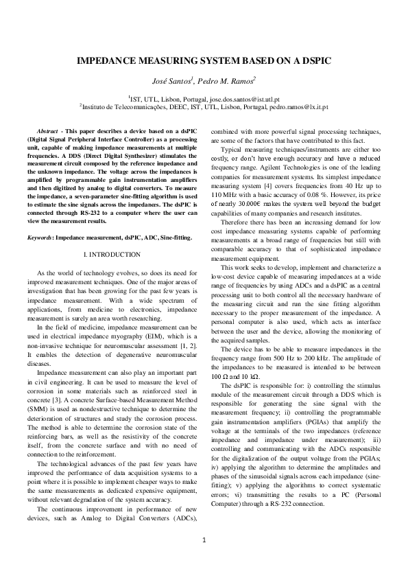 (PDF) Impedance measuring system based on a dsPIC