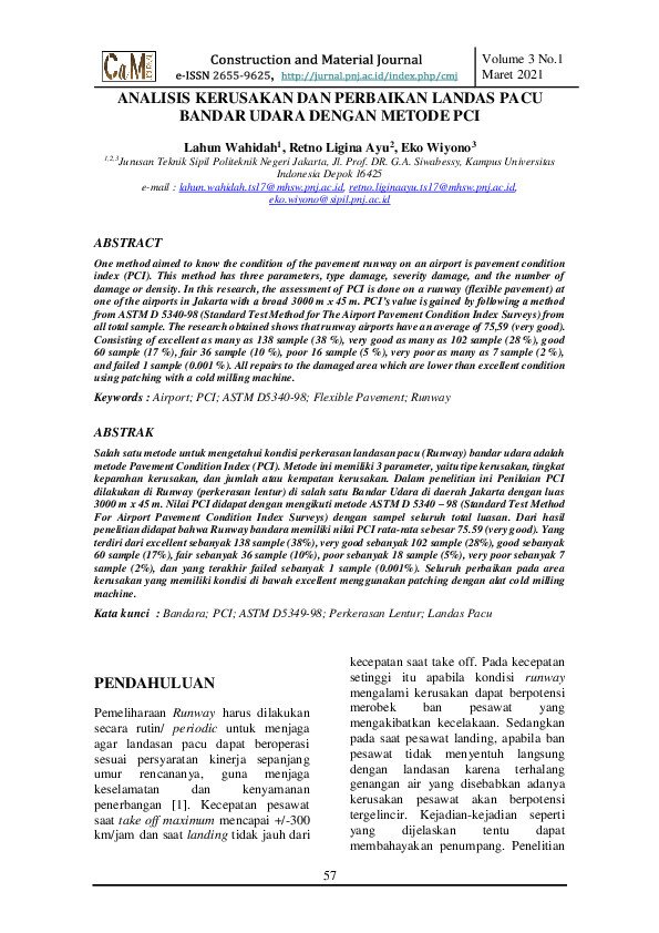 (PDF) Analisis Kerusakan Landas Pacu Bandar Udara Dengan Metode Pci Dan Perbaikannya