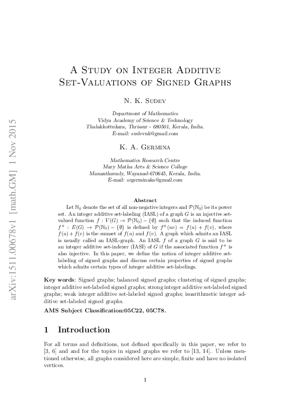 (PDF) A study on integer additive set-valuations of signed graphs