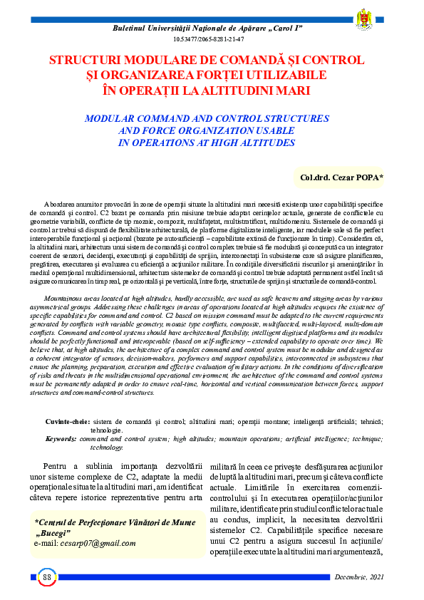 (PDF) Structuri Modulare De Comandă Și Control Și Organizarea Forței Utilizabile În Operații La ...