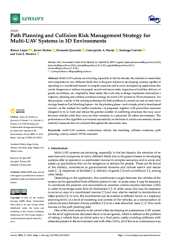 (PDF) Path Planning and Collision Risk Management Strategy for Multi-UAV Systems in 3D Environments