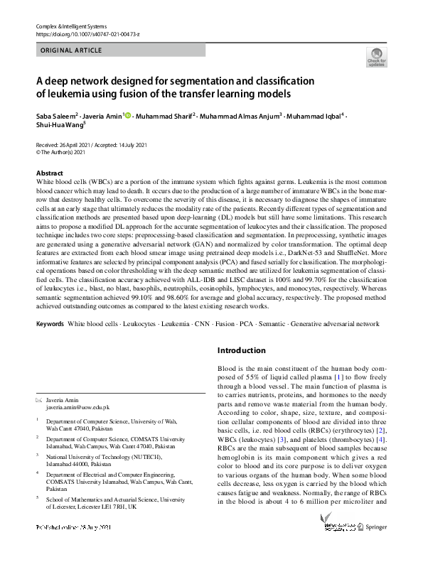Pdf A Deep Network Designed For Segmentation And Classification Of Leukemia Using Fusion Of