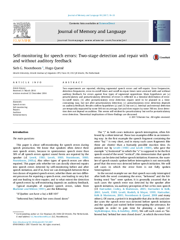(PDF) Self-monitoring for speech errors: Two-stage detection and repair ...