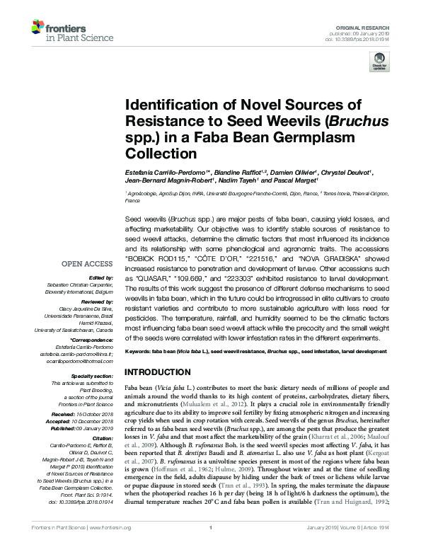 (PDF) Identification of Novel Sources of Resistance to Seed Weevils ...