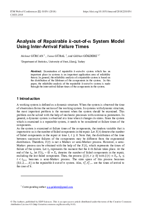 (PDF) Analysis of Repairable k-out-of-n System Model Using Inter ...