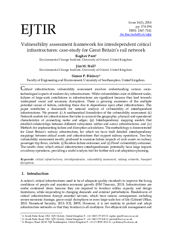 (PDF) Vulnerability assessment framework for interdependent critical infrastructures: case-study ...
