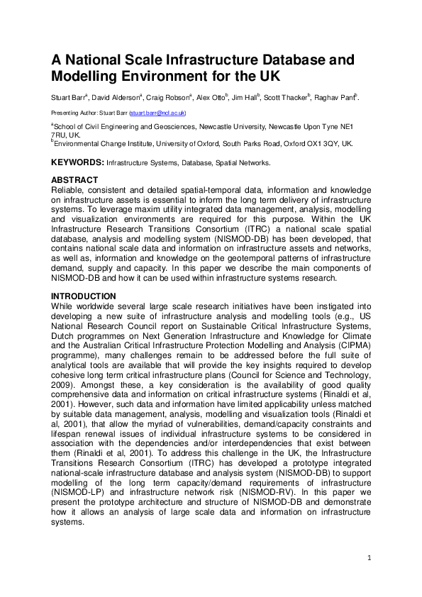 (PDF) A National Scale Infrastructure Database and Modelling ...