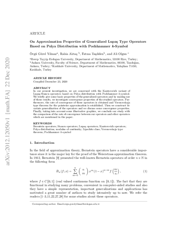 (PDF) On Approximation Properties of Generalized Lupas Type Operators ...