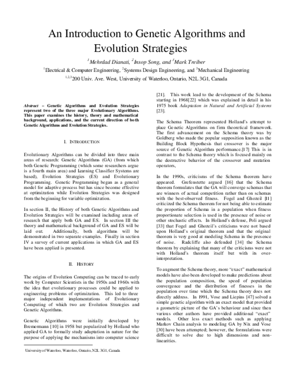 (PDF) An Introduction to Genetic Algorithms and Evolution