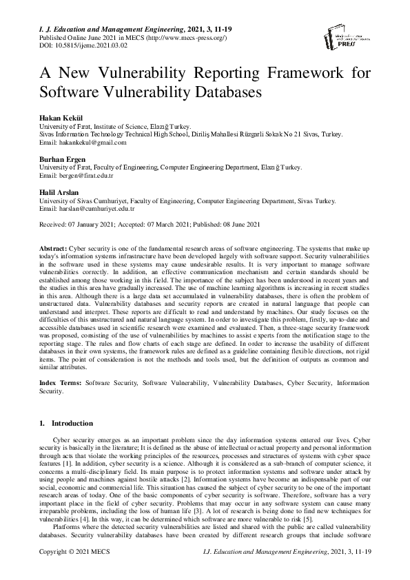 Pdf A New Vulnerability Reporting Framework For Software Vulnerability Databases