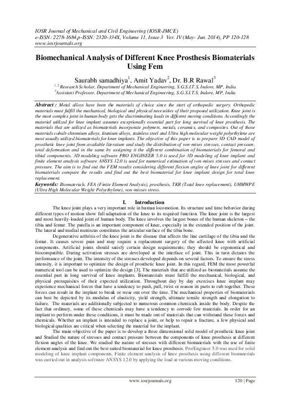 (PDF) Biomechanical Analysis of Different Knee Prosthesis Biomaterials ...
