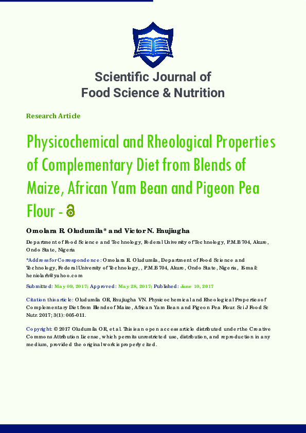 (PDF) Physicochemical and Rheological Properties of Complementary Diet from Blends of Maize ...
