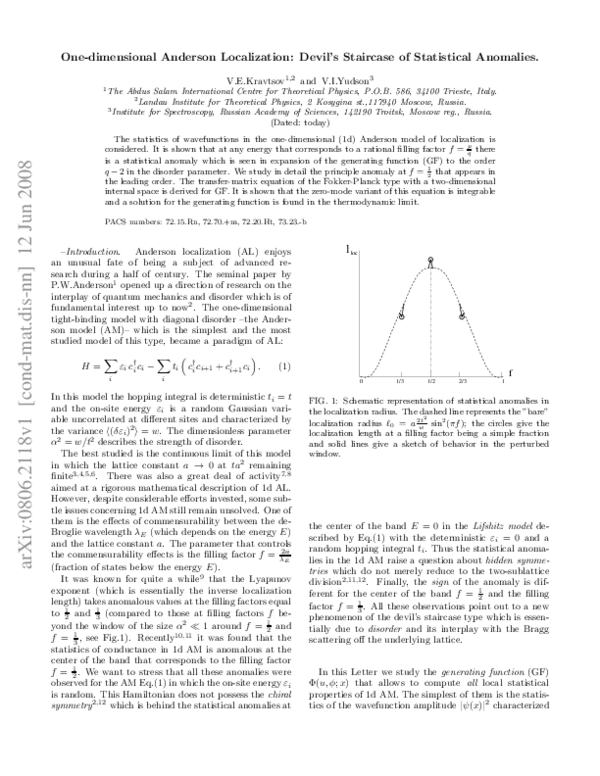(PDF) One‐dimensional Anderson Localization: distribution of ...