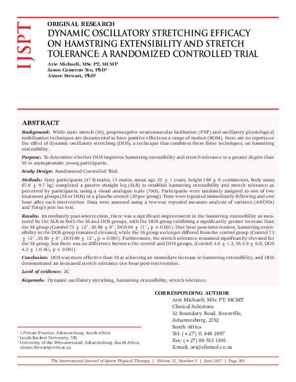 (PDF) Dynamic Oscillatory Stretching Efficacy on Hamstring ...
