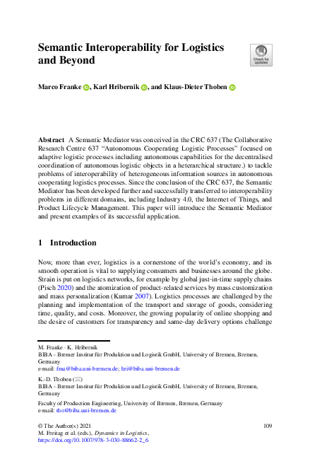 (PDF) Semantic Interoperability for Logistics and Beyond