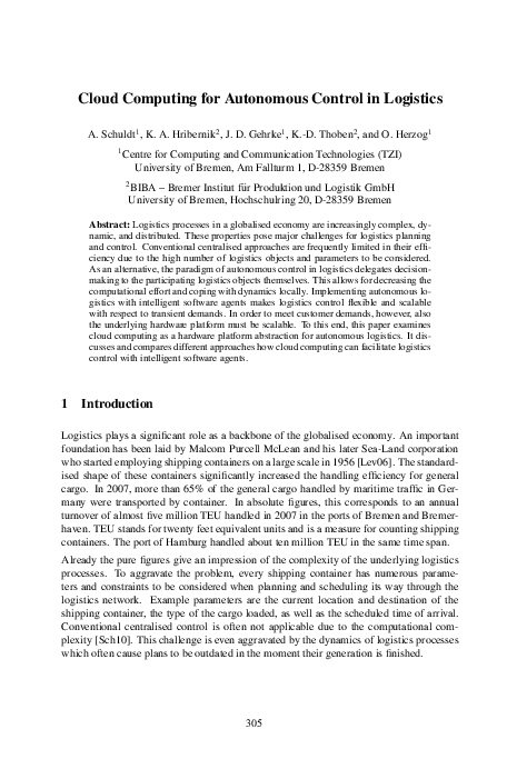 (PDF) Cloud Computing for Autonomous Control in Logistics