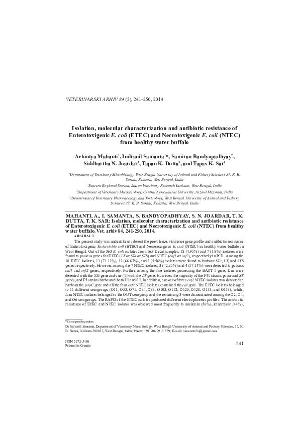 (PDF) Isolation, molecular characterization and antibiotic resistance of Enterotoxigenic E. coli ...