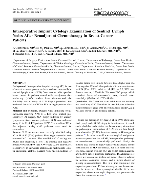 (PDF) Intraoperative Imprint Cytology Examination of Sentinel Lymph ...