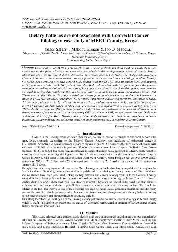 (PDF) Dietary Patterns are not associated with Colorectal Cancer ...