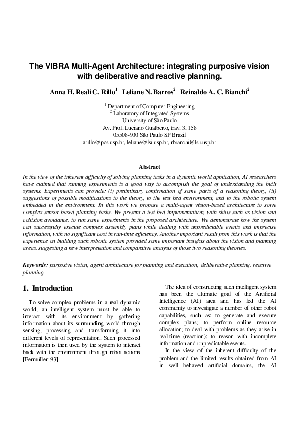 (PDF) The VIBRA Multi-Agent Architecture : integrating purposive vision with deliberative and ...