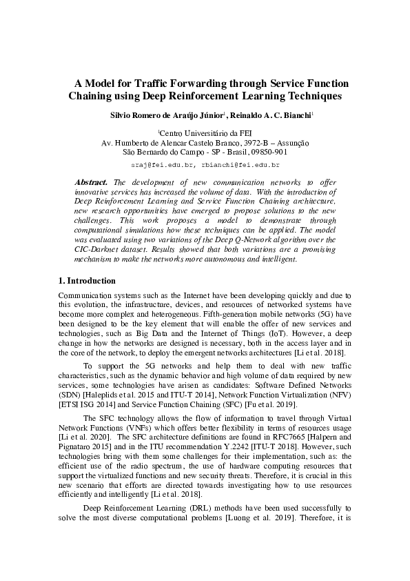 (PDF) A Model for Traffic Forwarding through Service Function Chaining using Deep Reinforcement ...