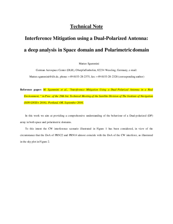 (PDF) Interference Mitigation Using a Dual-Polarized Antenna in a Real Environment