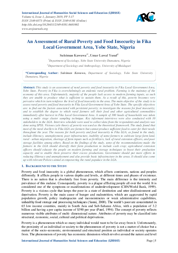 (PDF) An Assessment of Rural Poverty and Food Insecurity in Fika Local ...