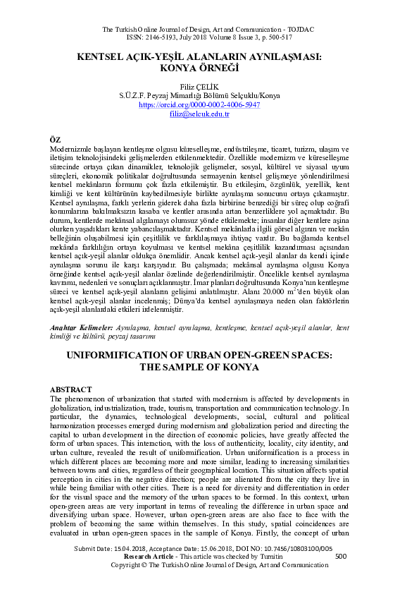 (PDF) Uniformification of Urban Open-Green Spaces: The Sample of Konya