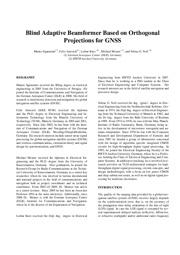 (PDF) Blind Adaptive Beamformer Based on Orthogonal Projections for GNSS