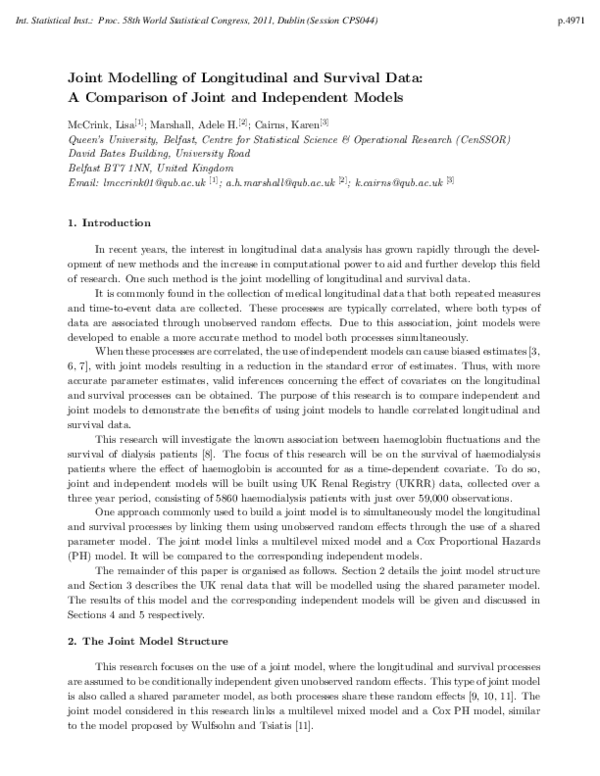 (PDF) Joint Modelling of Longitudinal and Survival Data: A comparison ...