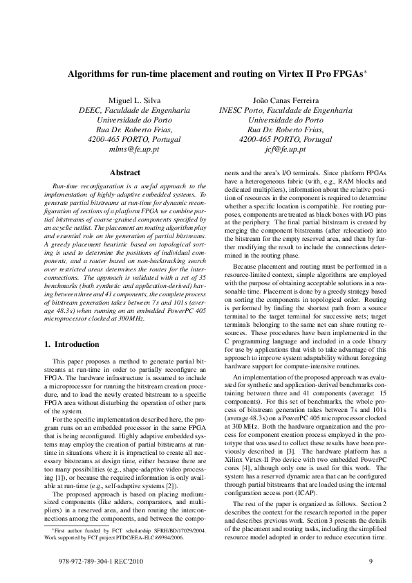 (PDF) Algorithms for run-time placement and routing on Virtex II Pro FPGAs